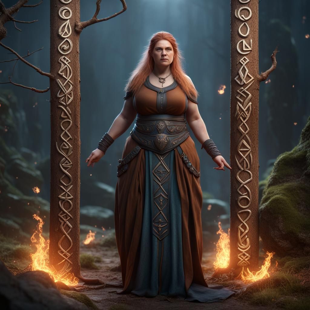 Full body, runes, Volva, seer, woman, magic, nordic, beautiful ...