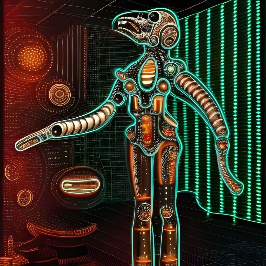 Cyborg bartender hypermodernism kinetic pointillism maximalism ...