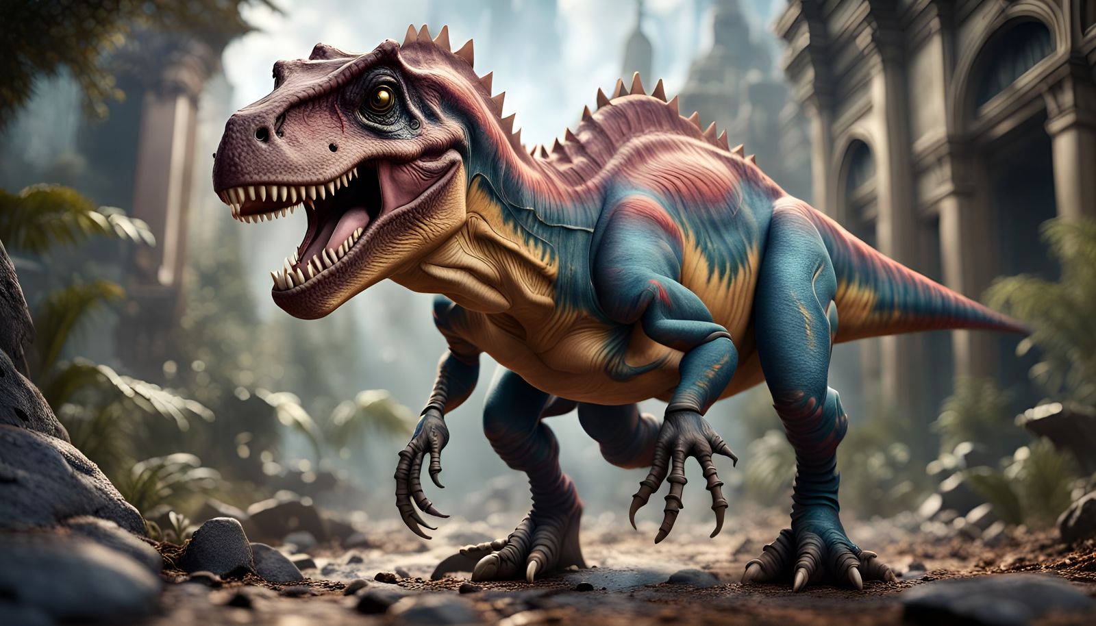A Little T-Rex with Jeans on, detailed matte painting, deep color ...