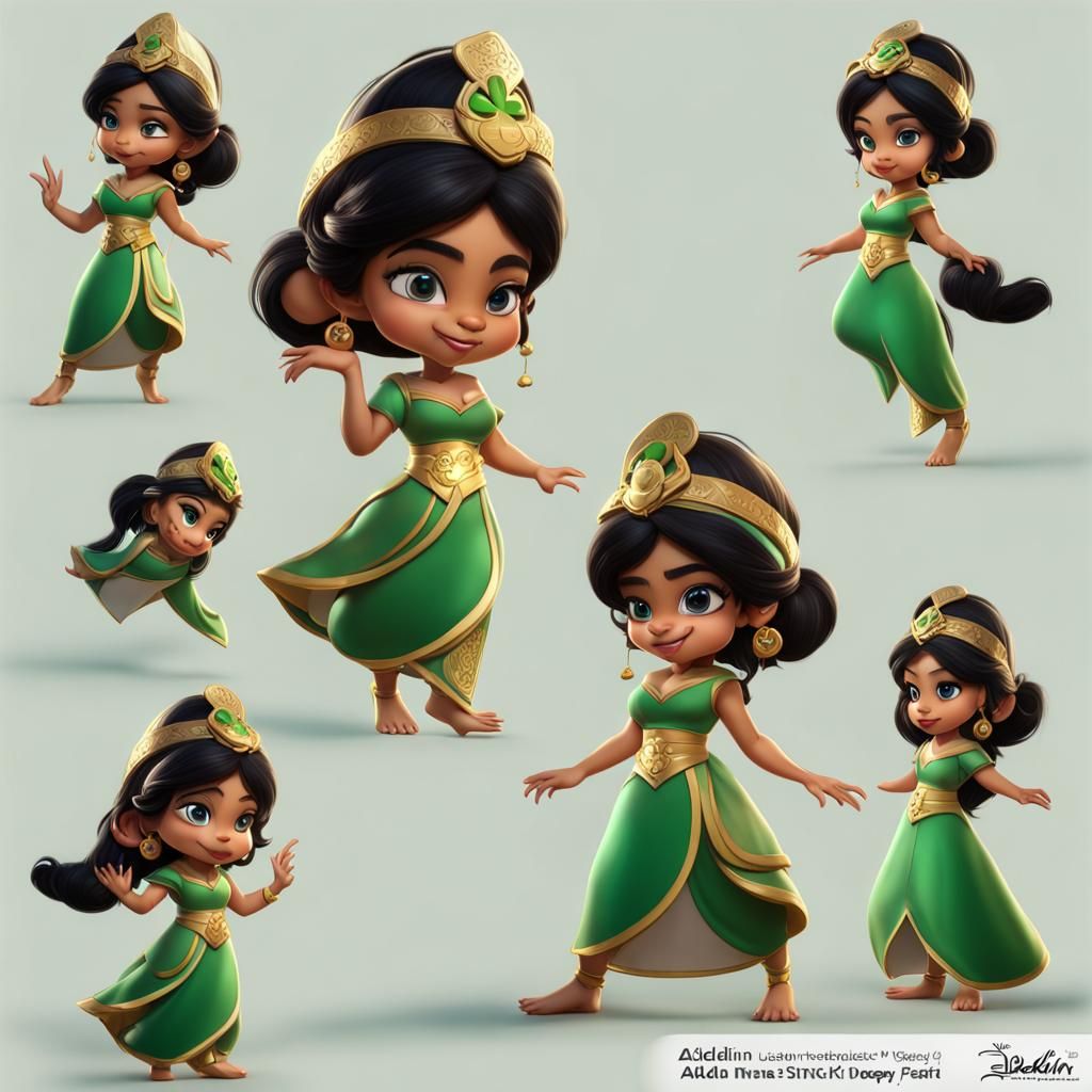 hyperrealistic jasmine from disney aladdin as a st-patrick chibi, full ...