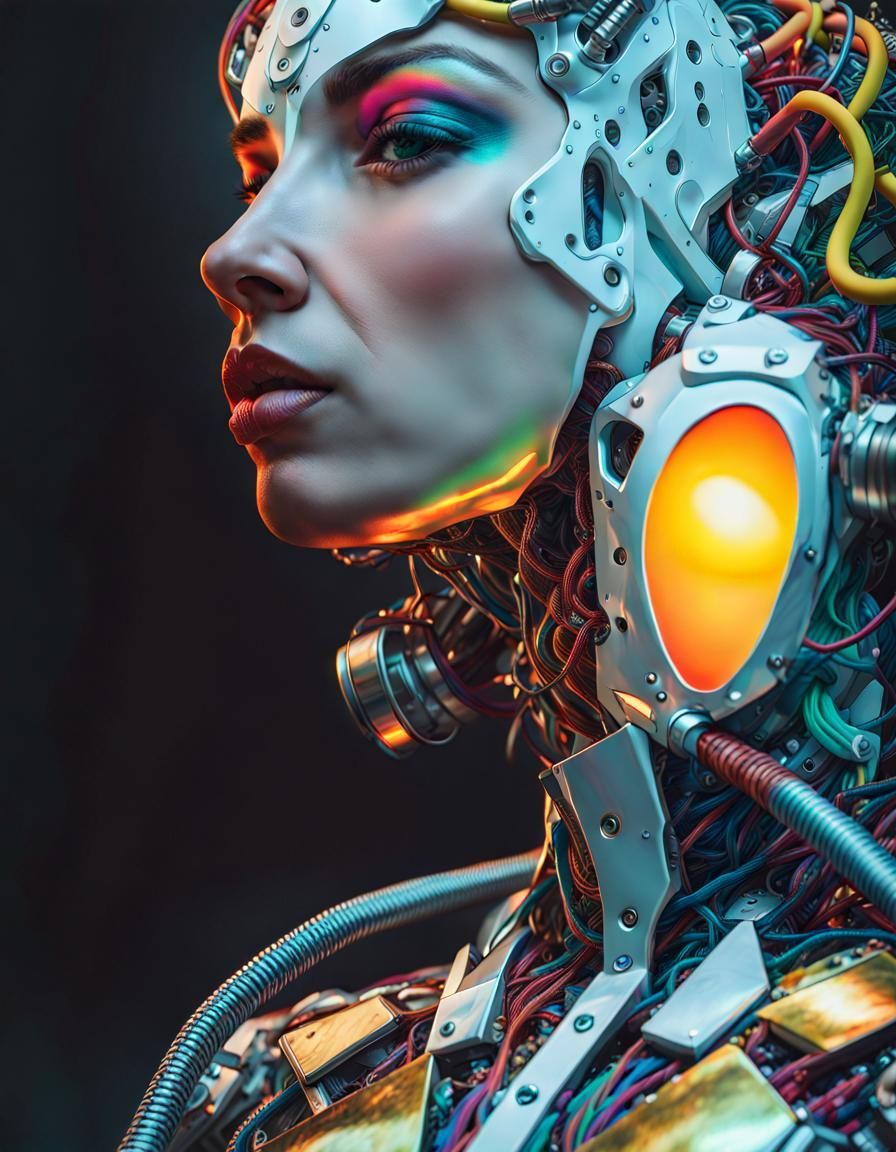 Painting by Alessio Albi of beautiful Solarpunk Mecha woman, intricate ...