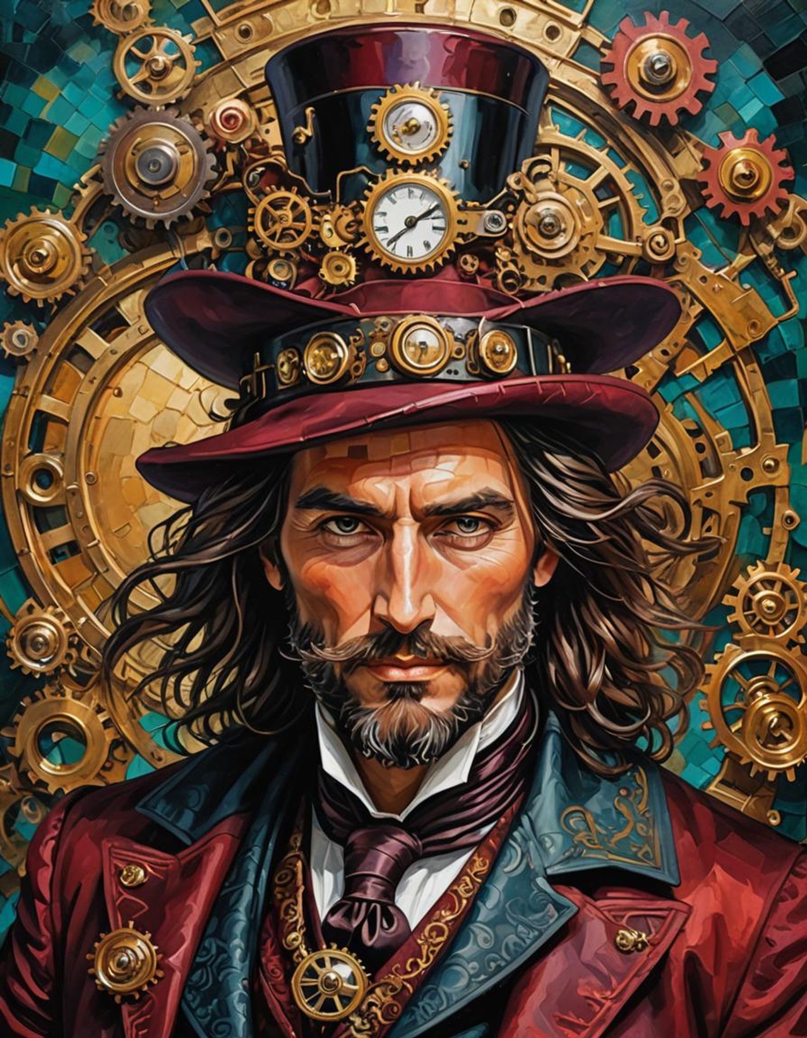 neo-impressionism portrait of noble handsome villain long well-groomed ...