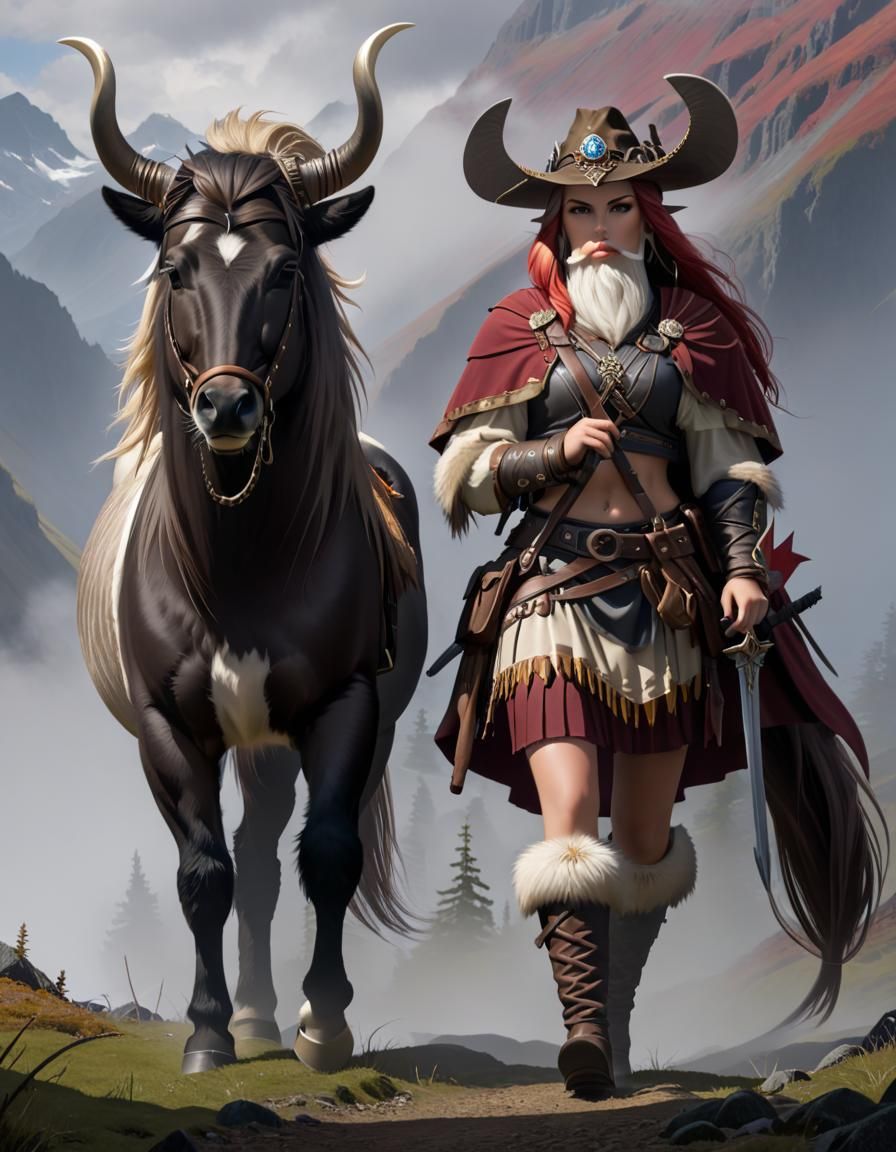 Woman with beard and a three-legged equus-ox - AI Generated Artwork ...