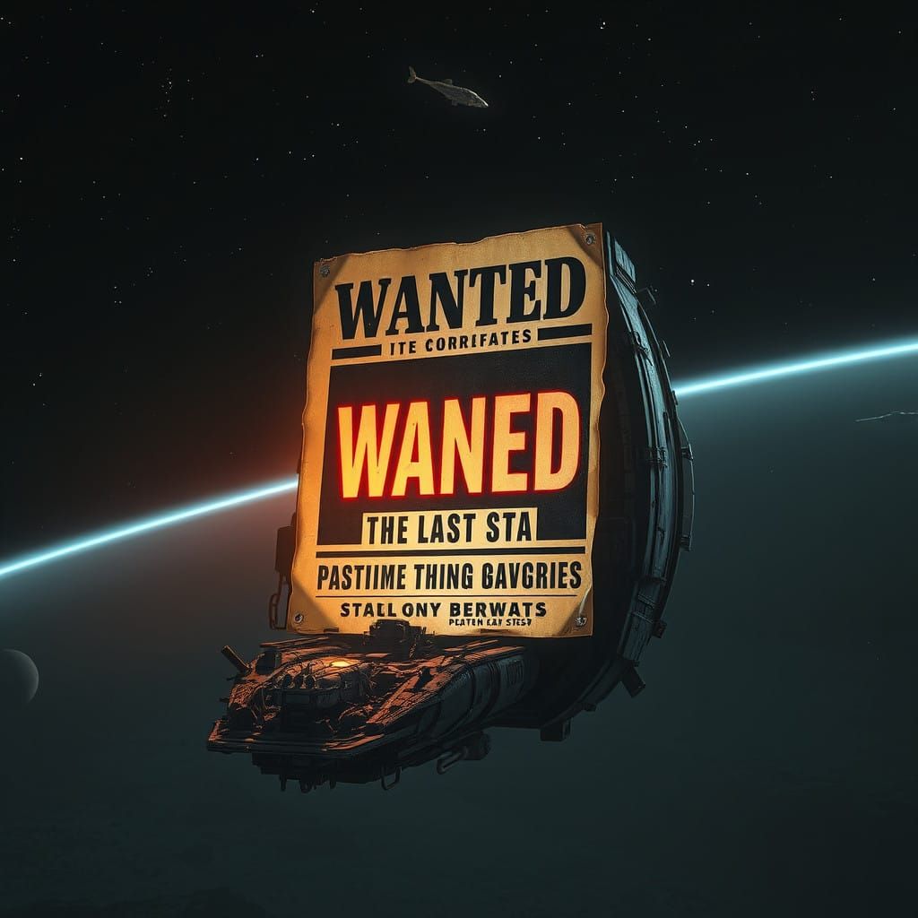 A futuristic holographic wanted poster being projected off a spaceship ...