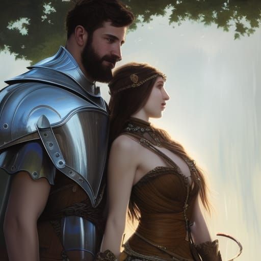 Fantasy medieval beautiful maiden and her handsome warrior-knight in ...