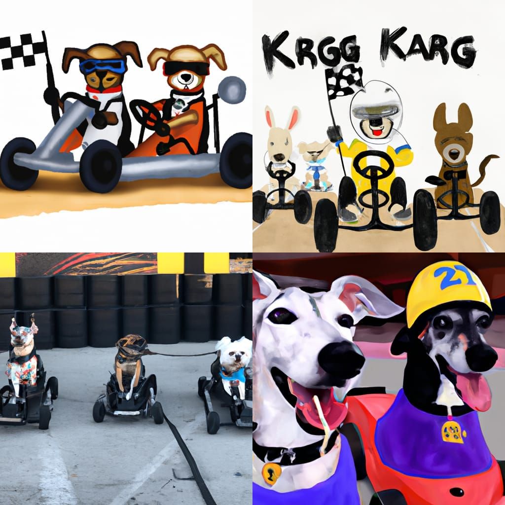 Dogs racing gokarts Pablo Picasso - AI Generated Artwork - NightCafe ...