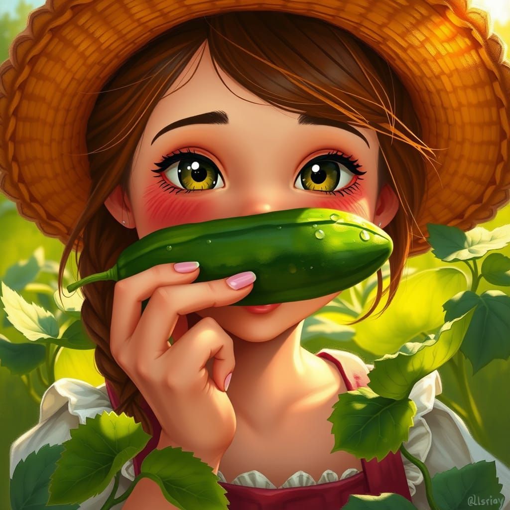 Farm Maiden Jodi Savoring Summer's Bounty - AI Art
