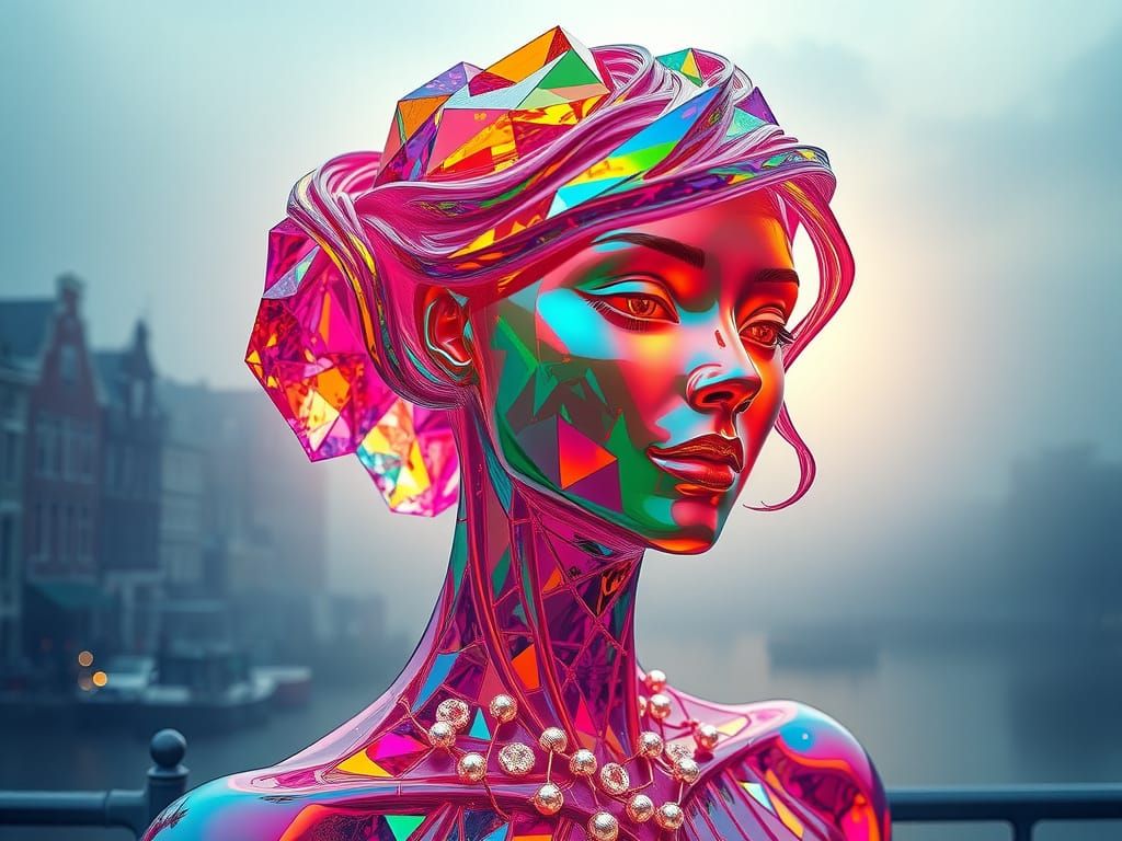 Rainbow Prism Woman in Hyper-Realistic 3D-Rendered... - AI Art