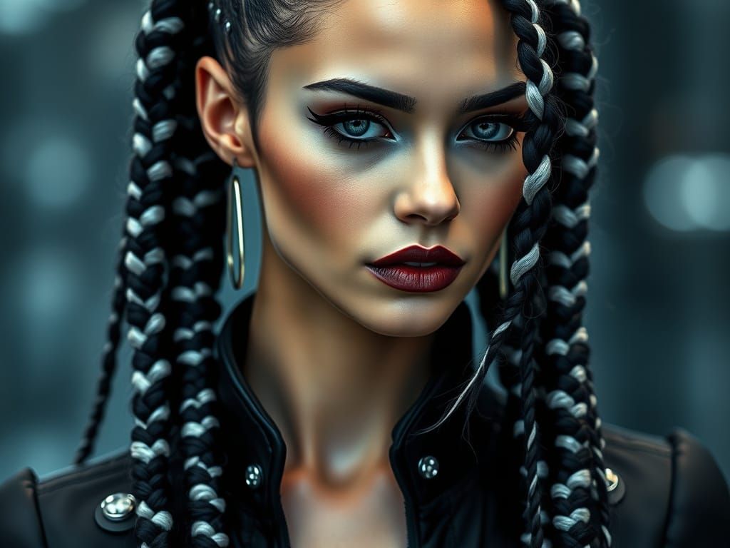 creative hairstyle - Cyberpunk Woman with Intricate Braids