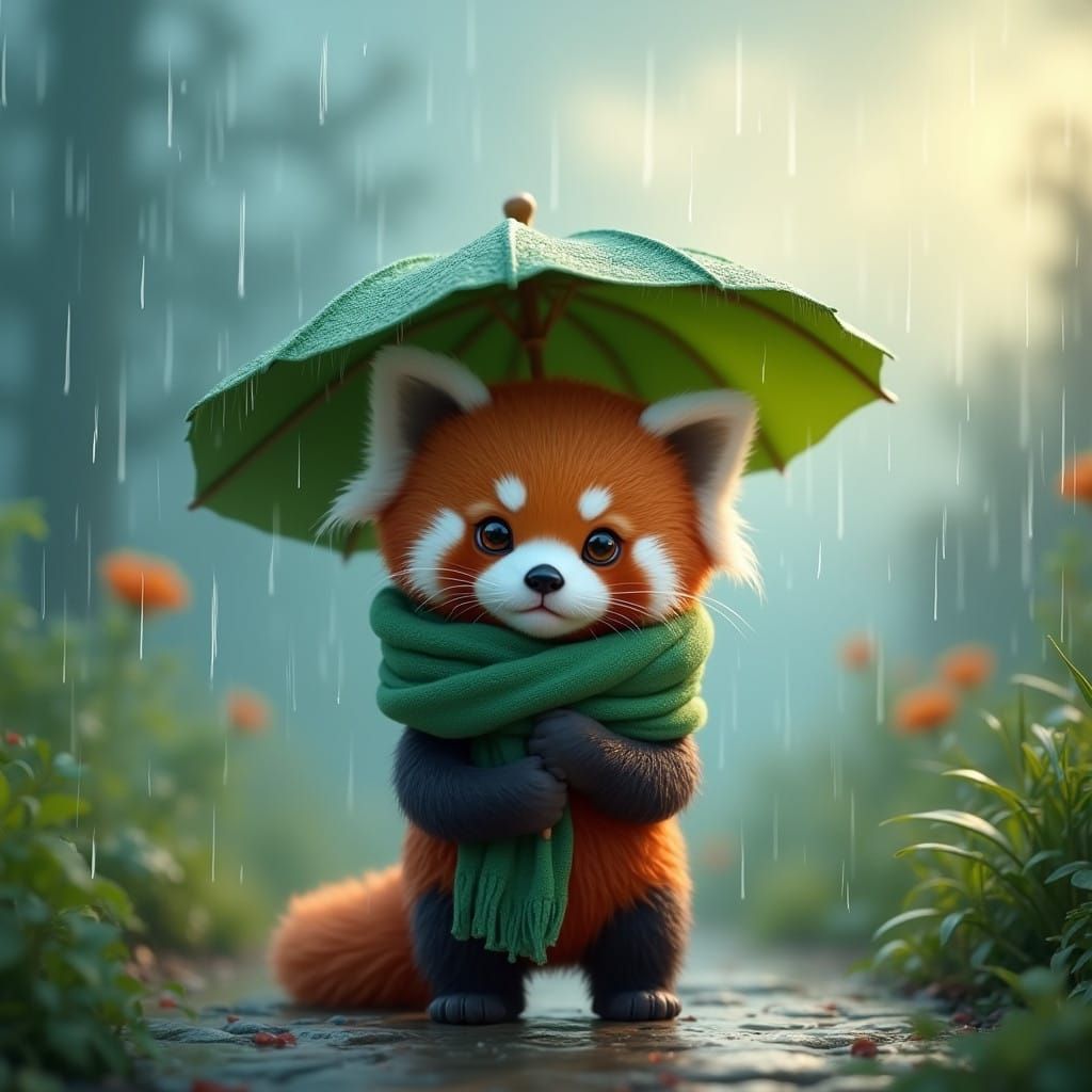 baby red panda in the rain - Cozy Baby Red Panda Shields fro...