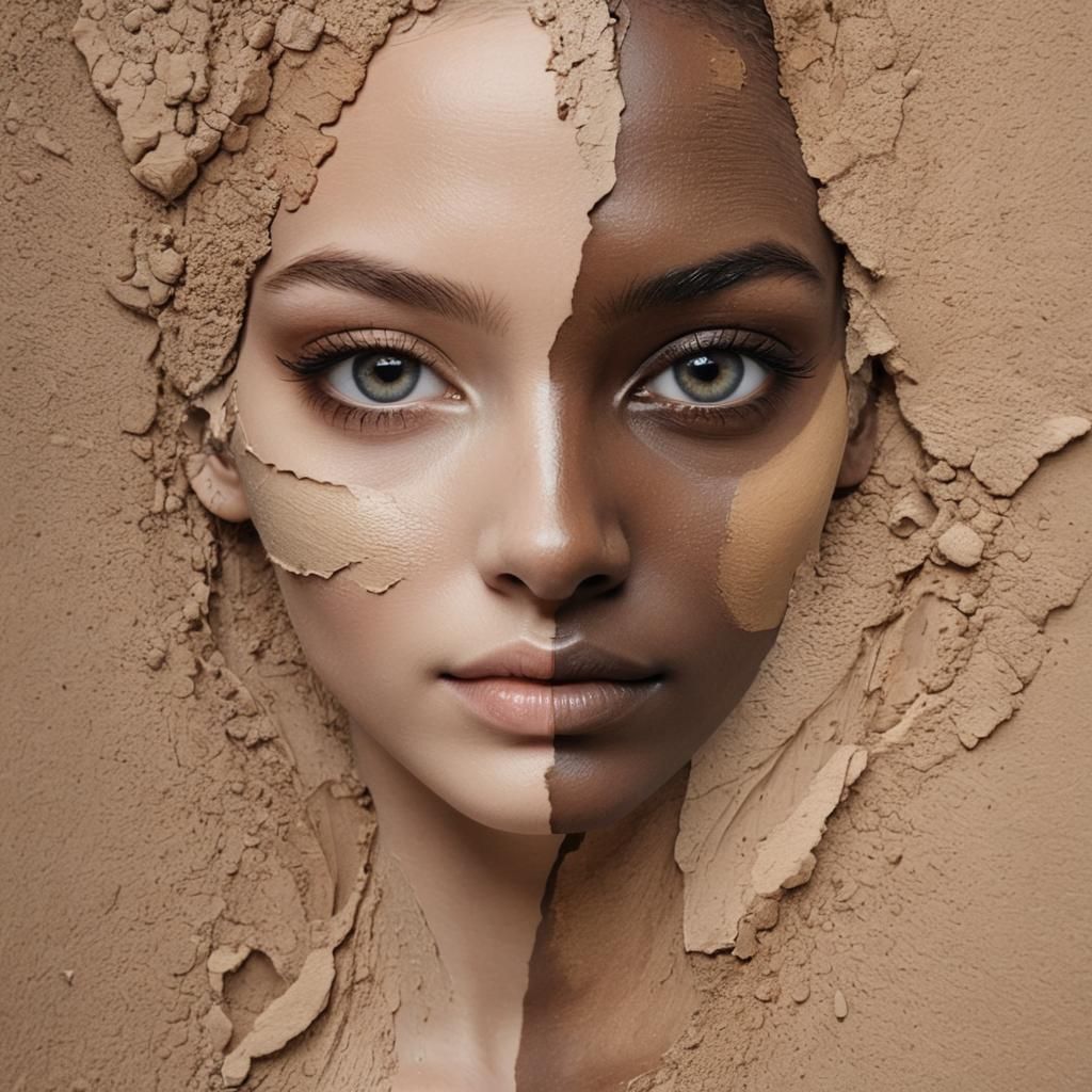 Merged Face Halves with Contrasting Features - AI Art