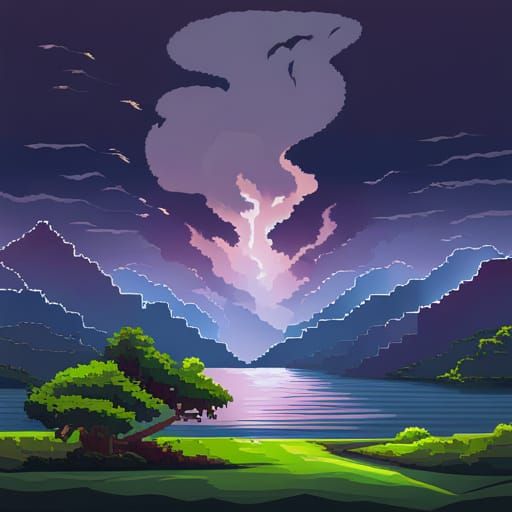 thunderstorm with lightning in pixel art - AI Generated Artwork ...