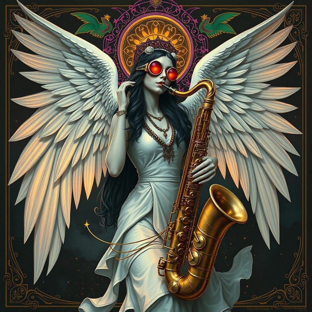 😇🎷🎲, Angelpunk, Saxophonepunk, incandescentpunk, Anne Stokes, mc escher ...