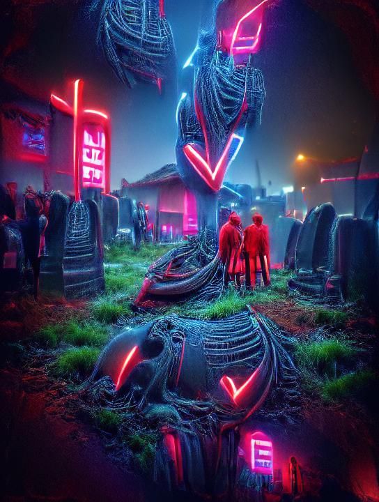 Evil alien grave yard with red neon lights by Beeple and Vincent di ...