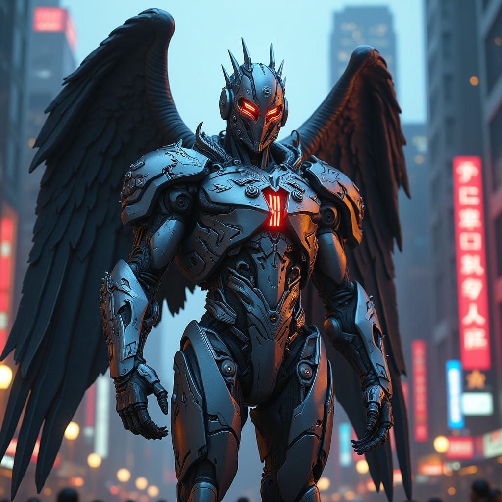 Cybermech Angel in Metallic Combat Armor - AI Art