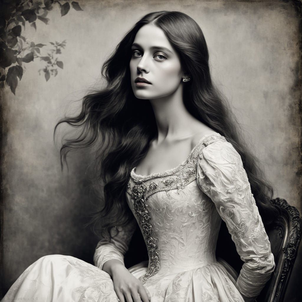 Ethereal Victorian Beauty in Lithograph Style - AI Art