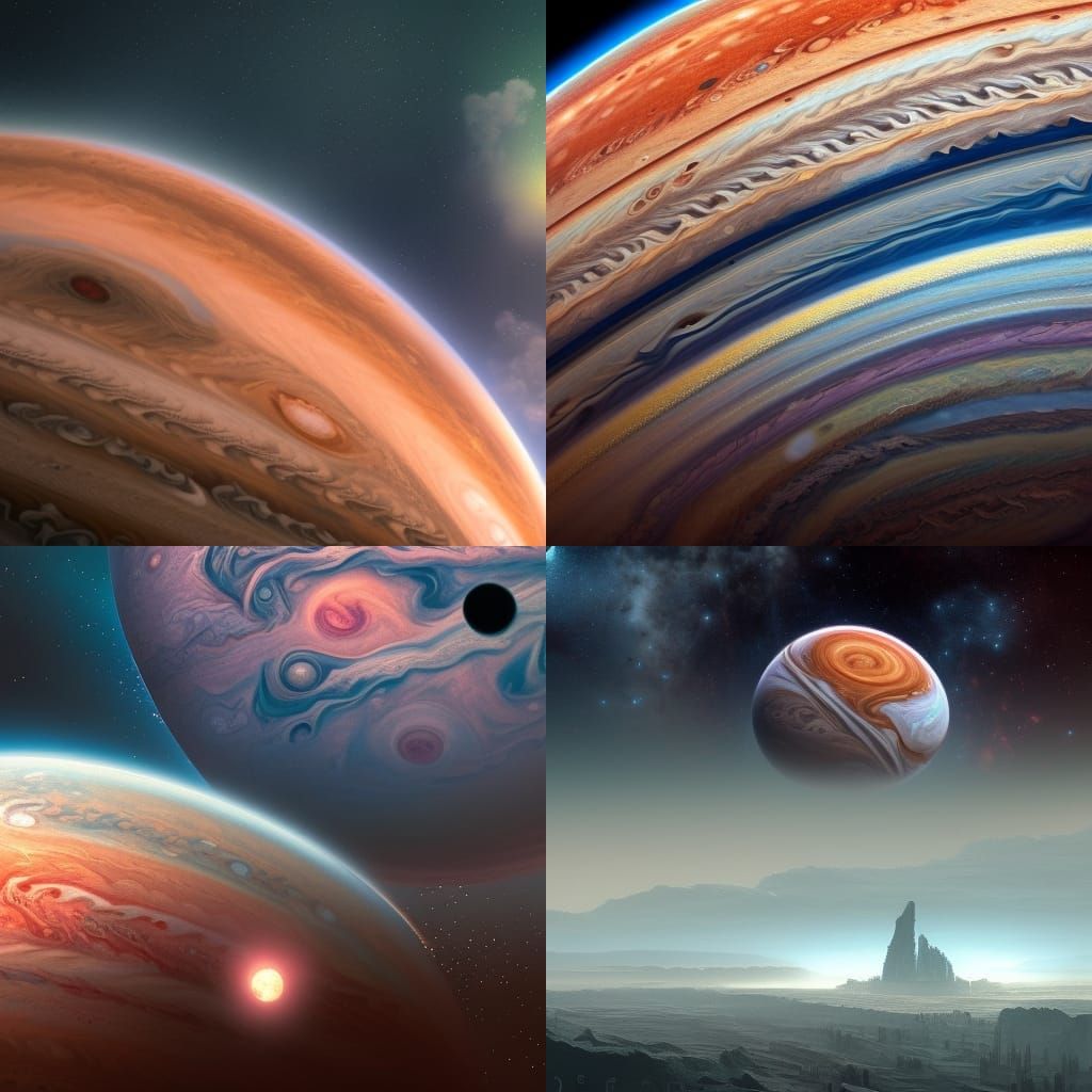 Jupiter seen from space with structures around - AI Generated Artwork ...