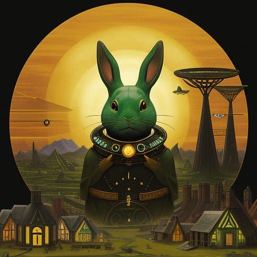 Solar Rabbit in Vibrant Eco-Utopia - AI Art