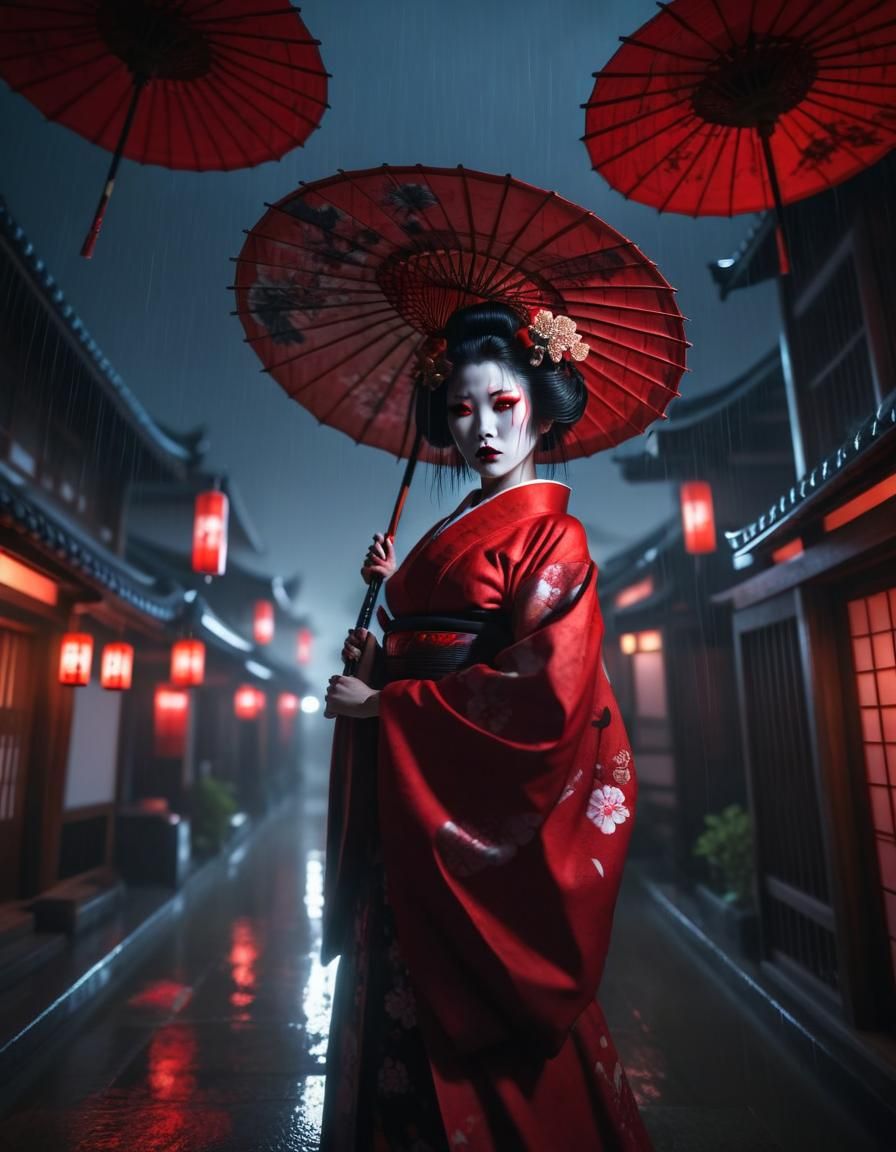 japanese vampire, red eyes, gothic geisha, dark fantasy aesthetic ...