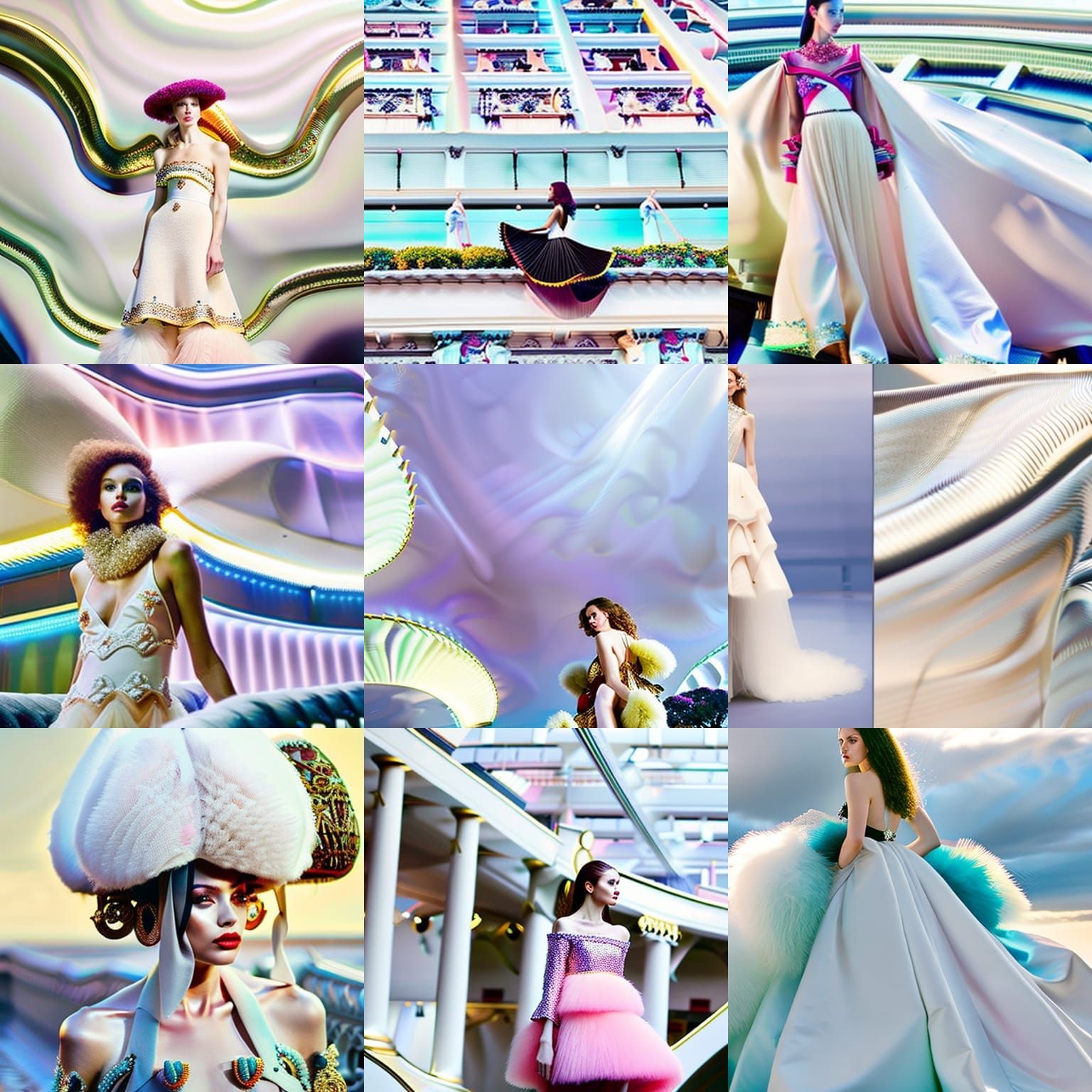 Beautiful woman wearing an haute couture dress inspired by clouds ...