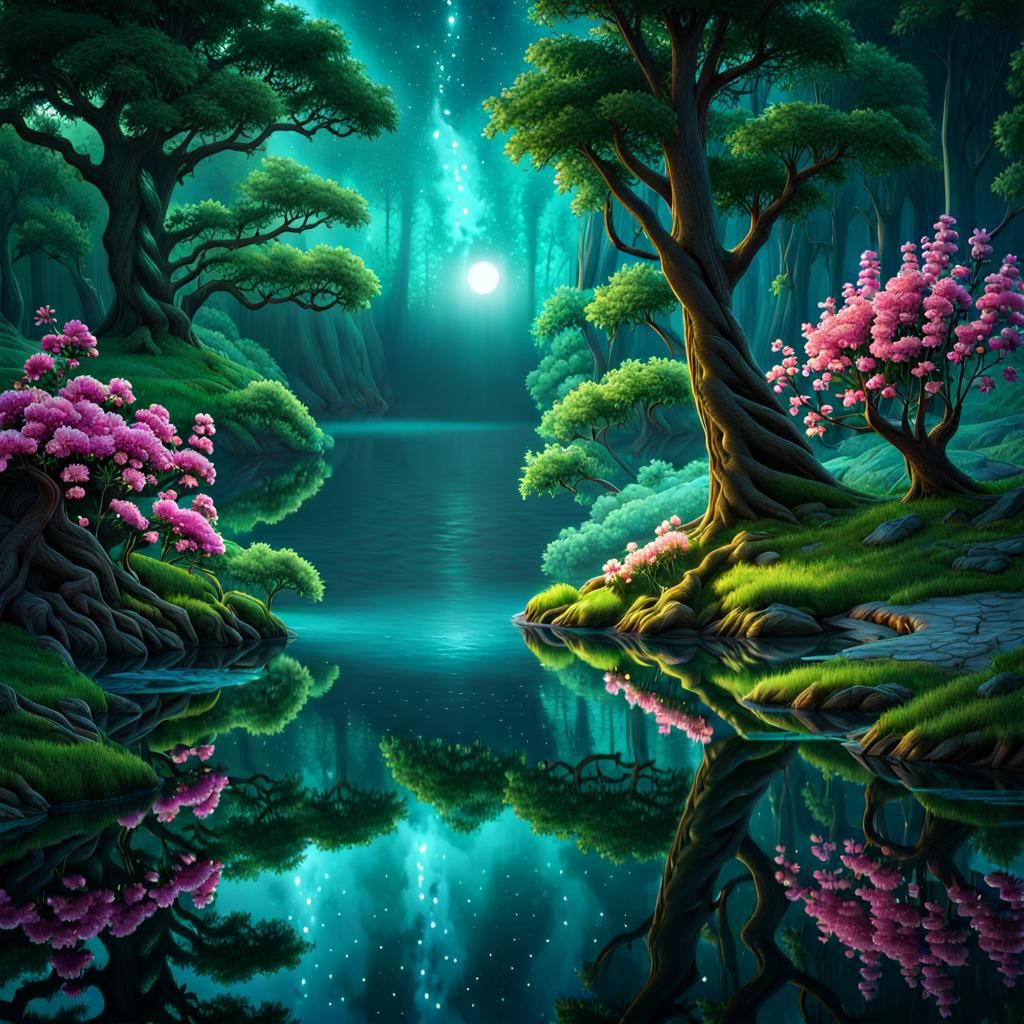 Secret magical lake - AI Generated Artwork - NightCafe Creator