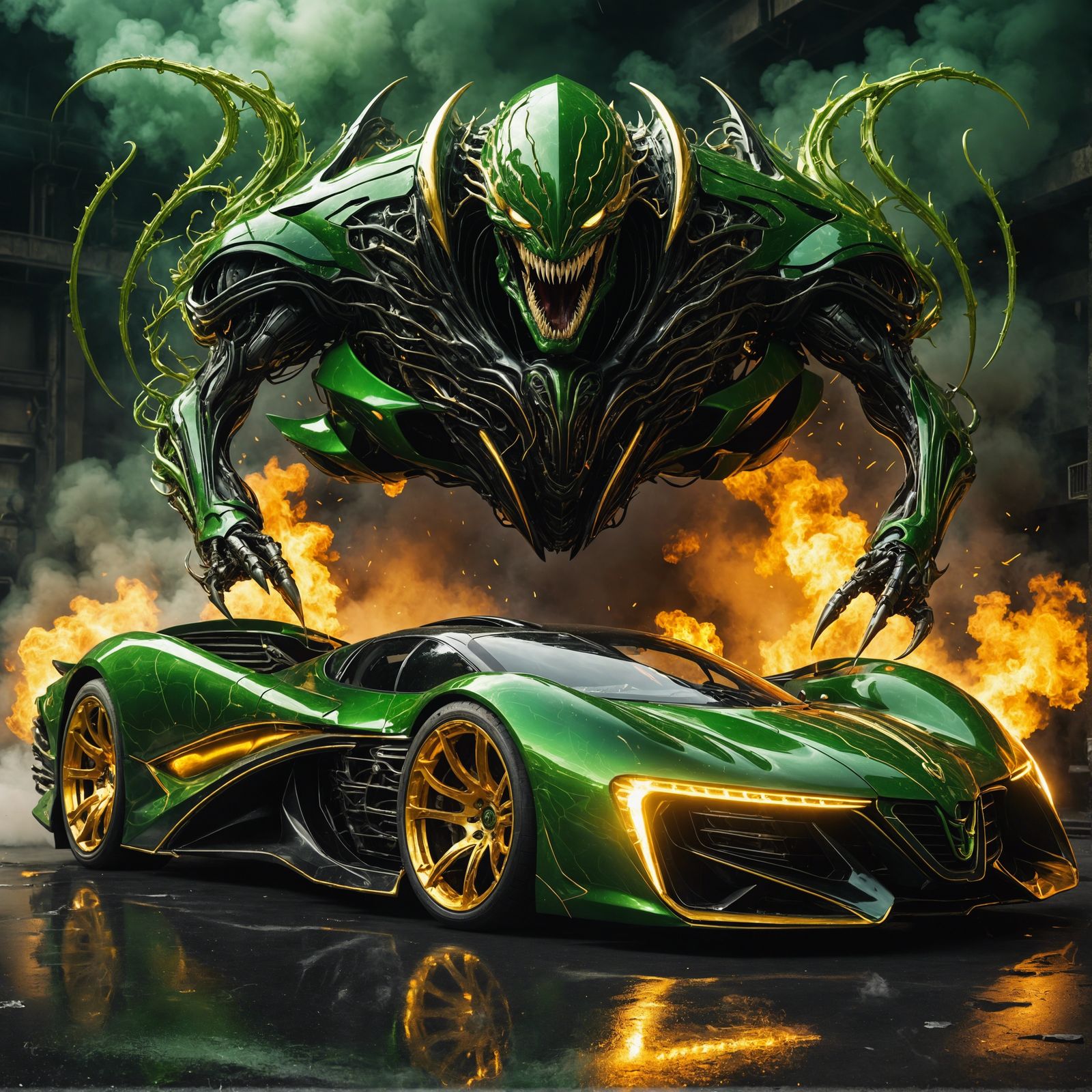Green Venom Vroom - AI Generated Artwork - NightCafe Creator
