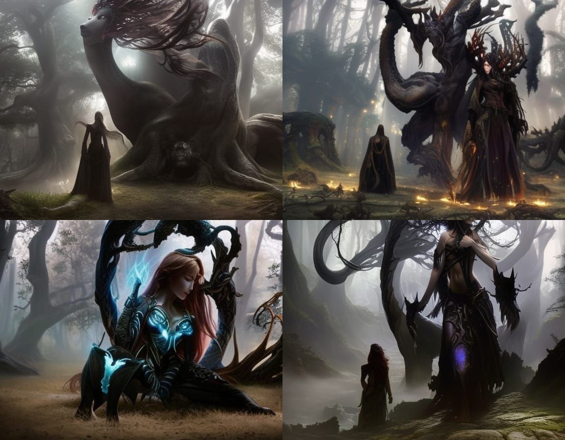 Mysterious post-humanoid figures in the beautiful Gloaming of a magical ...