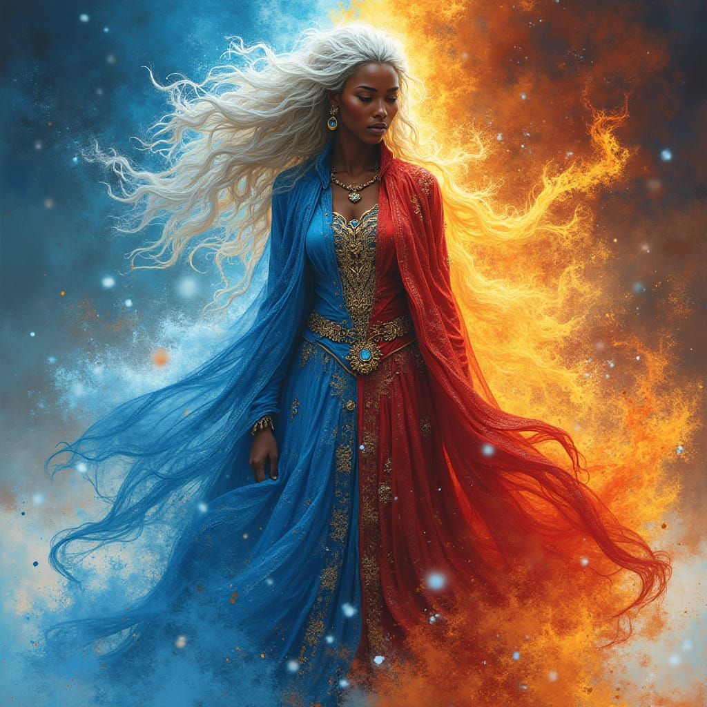 Ethereal Goddess Embodied by Frost and Flame - AI Art