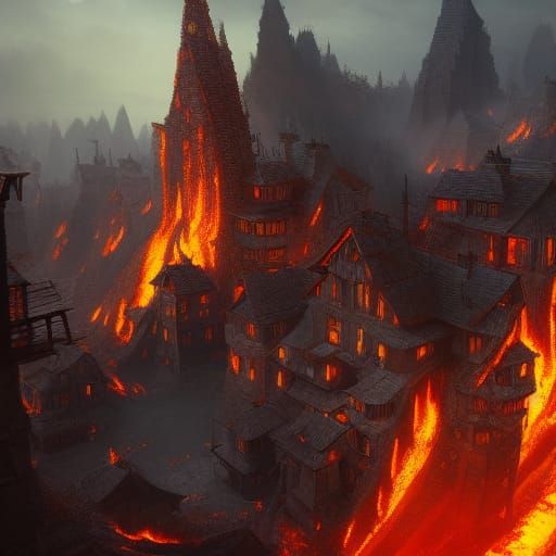 A burning village - AI Generated Artwork - NightCafe Creator