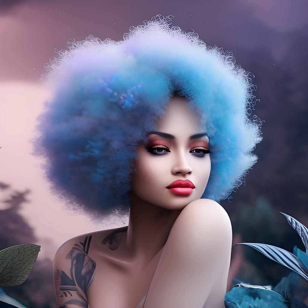 Beautiful girl, beautiful blue afro, Perfect shading, detailed matte ...