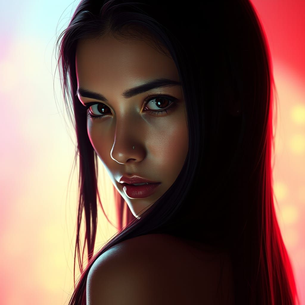 Sleek, Raven-Haired Figure Radiates Mystery in Hyp... - AI Art