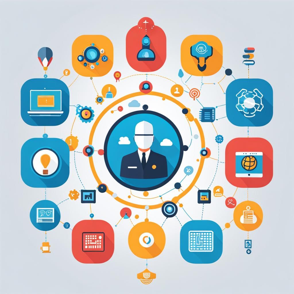 A picture with multiple icons, primarily related to AI technology and ...