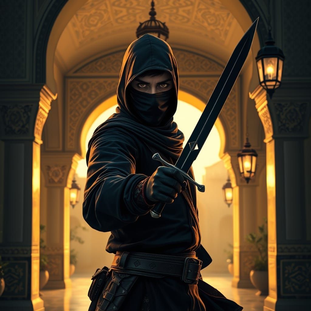 Mysterious Arabesque Warrior in Golden Evening Lig... - AI Art