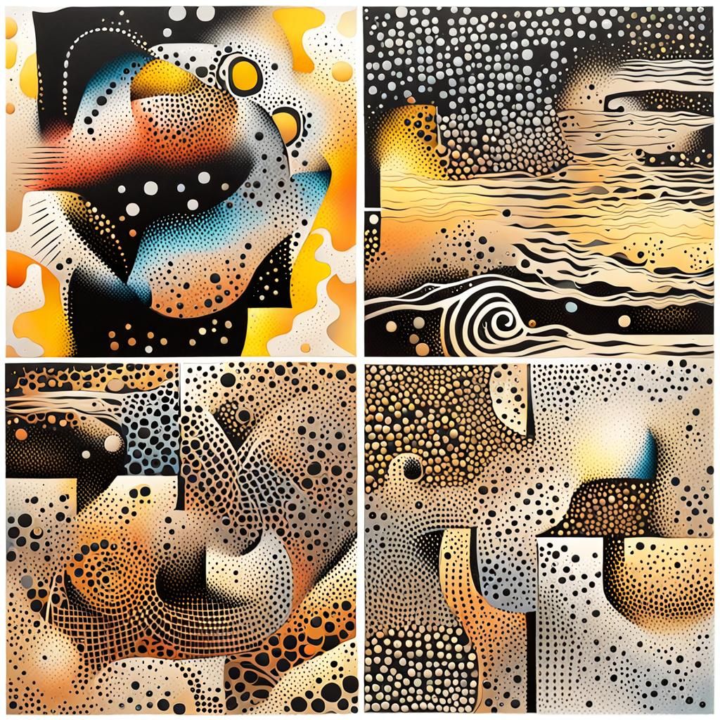 four small abstract artworks divided by a white cross in the style of gradient airbrush - AI ...