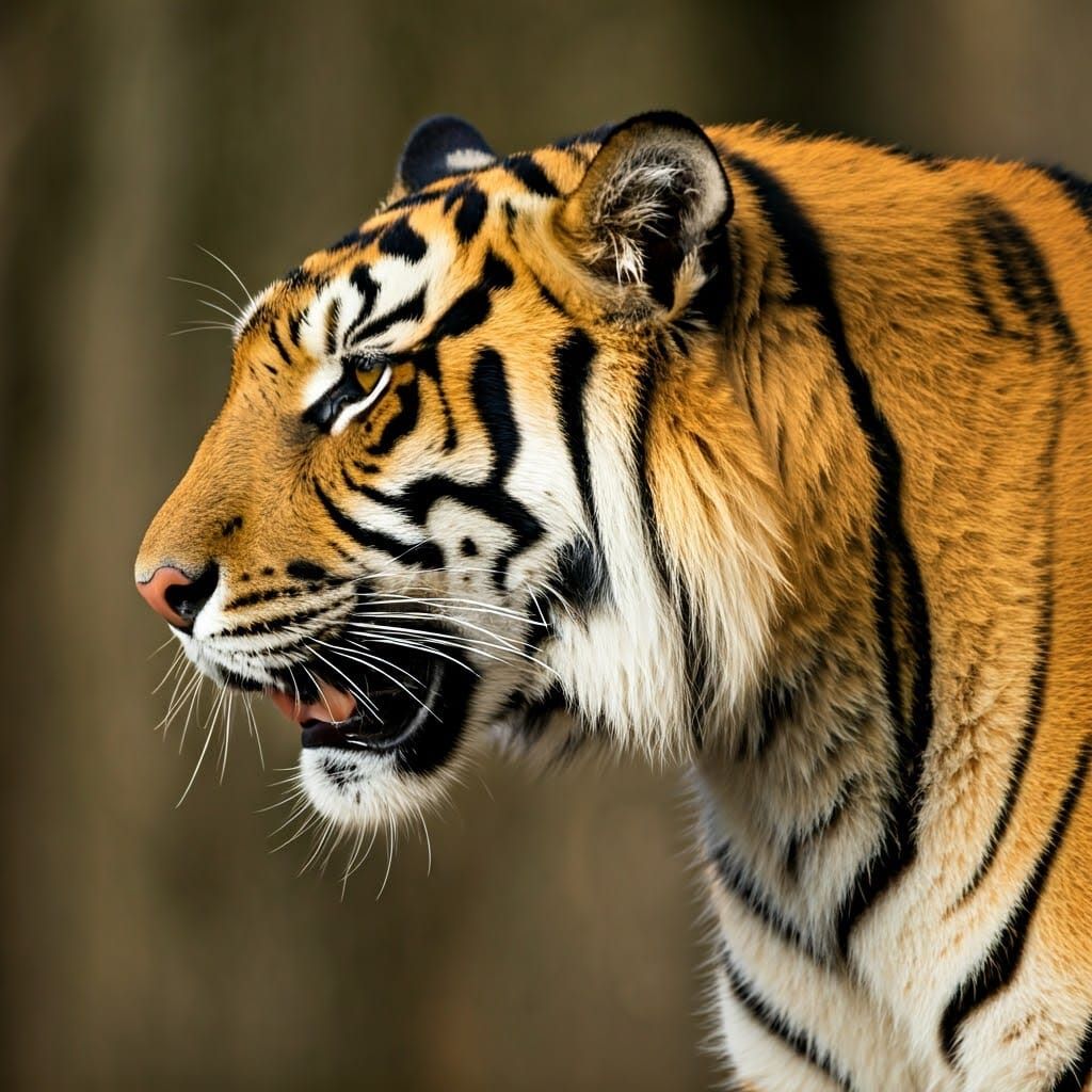 A tiger in hunting mode watches for a gazelle, he walks quietly with ...