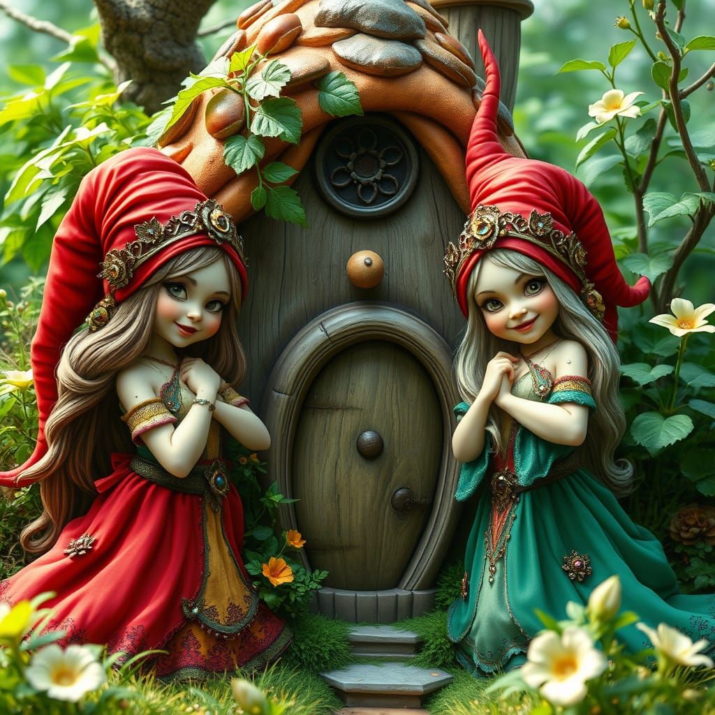 gnomes femmes - Whimsical Female Gnomes in Mystical Landsca...