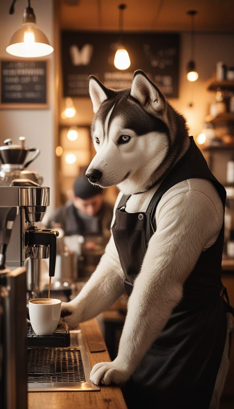 Husky preparing coffee - Husky preparing coffee