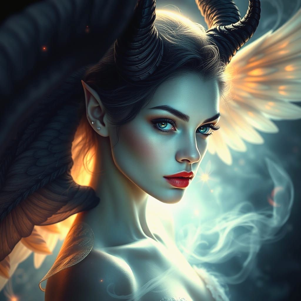 Surreal Demon-Angel Hybrid Portrait in Ethereal Fa... - AI Art