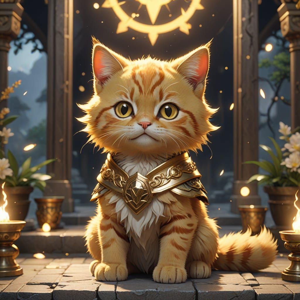 Golden Kitten King Reigns Supreme in Anime-Style G... - AI Art