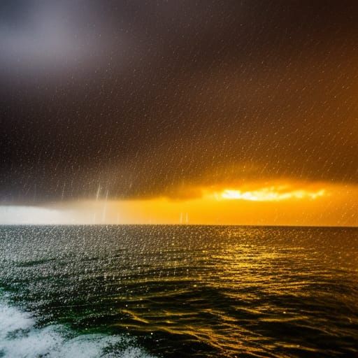 ultrarealistic heavy rain falling on the ocean Professional photography ...