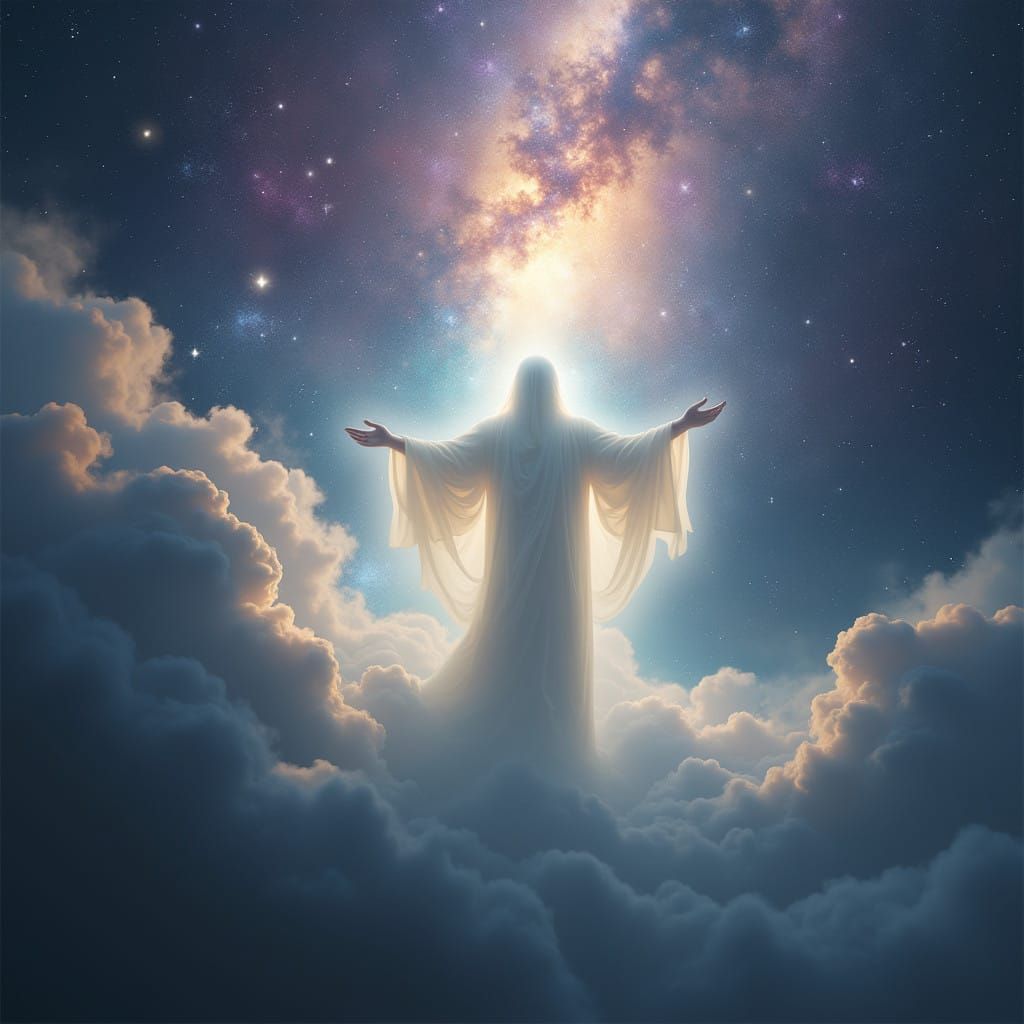 Ethereal Jesus Christ Materializes in Cosmic Space - AI Art