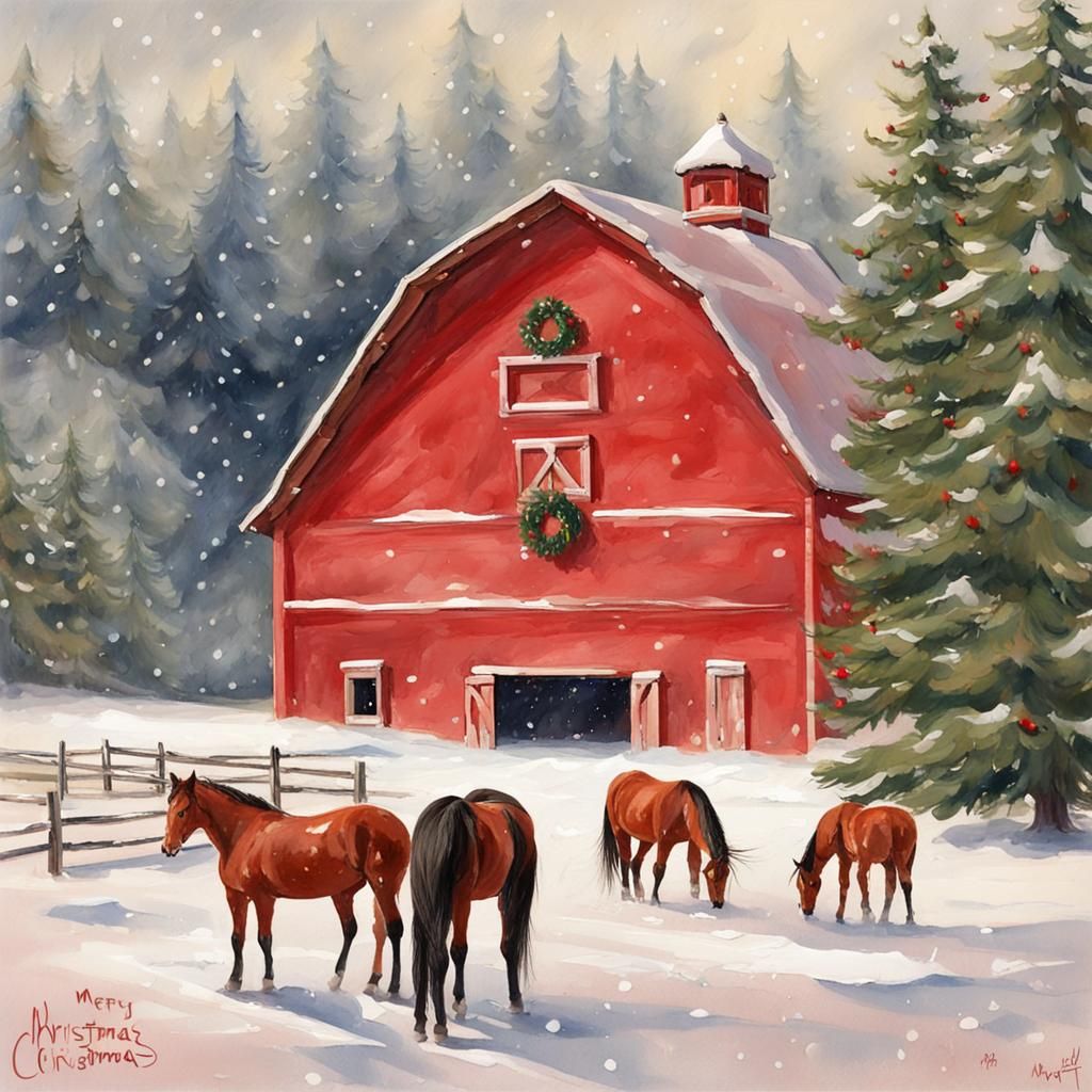 Red Barn Christmas - AI Generated Artwork - NightCafe Creator