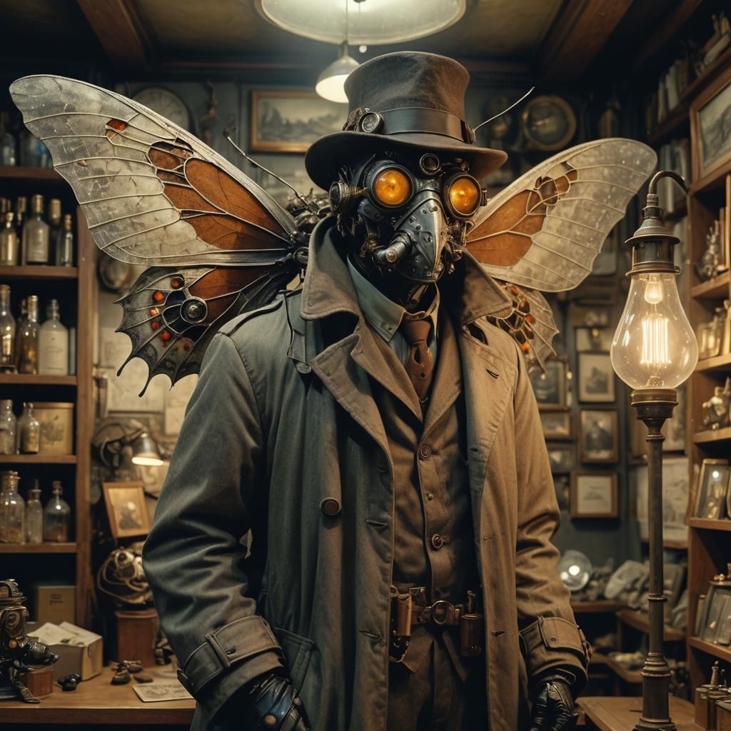 Steampunk Mothman in Hyperrealistic Detail - AI Art