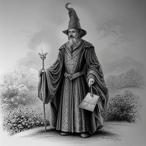 Black and white ink drawing of an elegant, handsome, young Renaissance ...