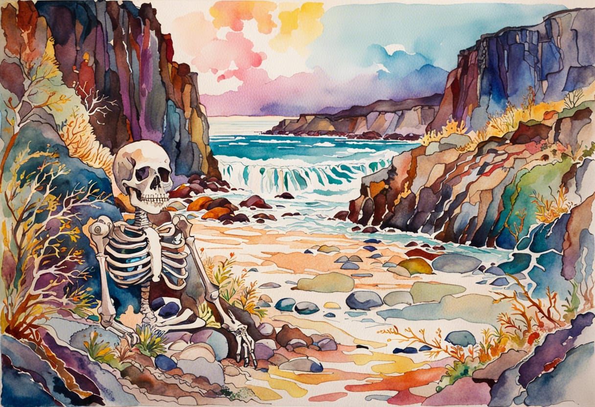 Watercolor, "The skeleton of a leviathan on the seashore" Erin Hanson ...