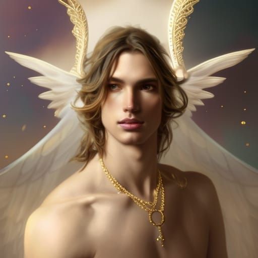 Extravagant ethereal Victoria secret angelic male model gold ...