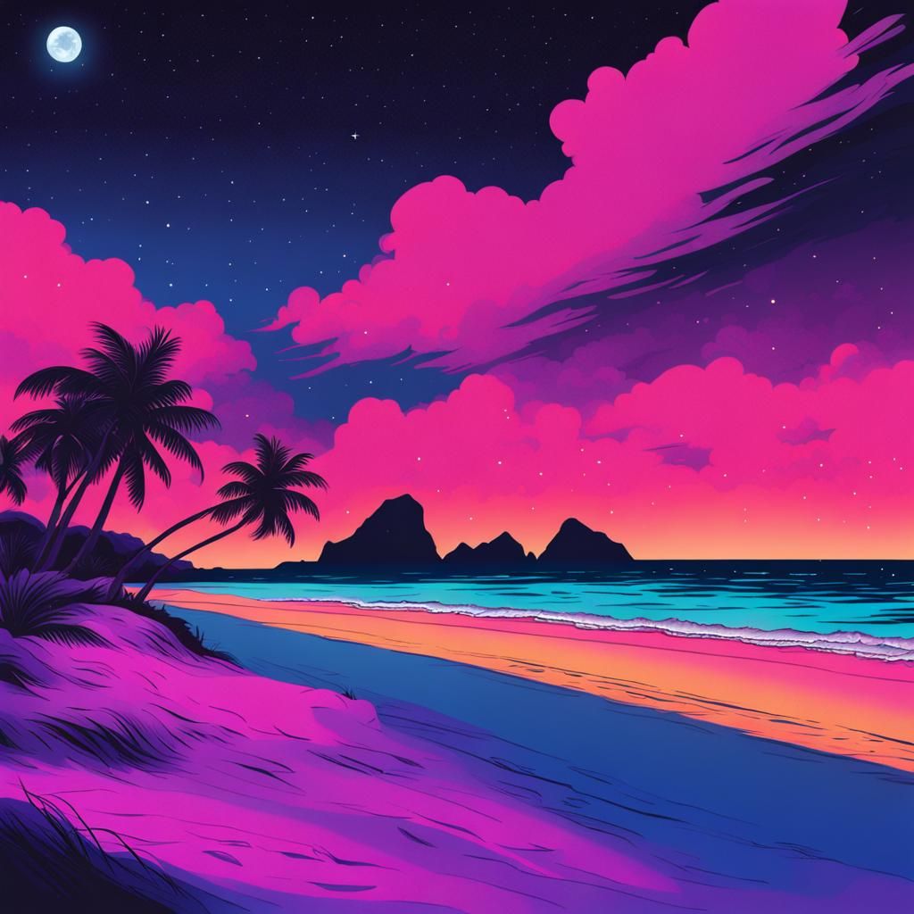 Neon beach - AI Generated Artwork - NightCafe Creator