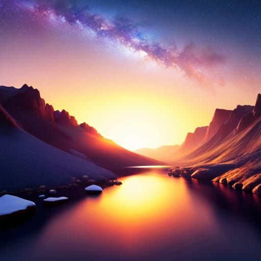 Watching the Sun Setting Over the Mountainside Lake IV : r/nightcafe