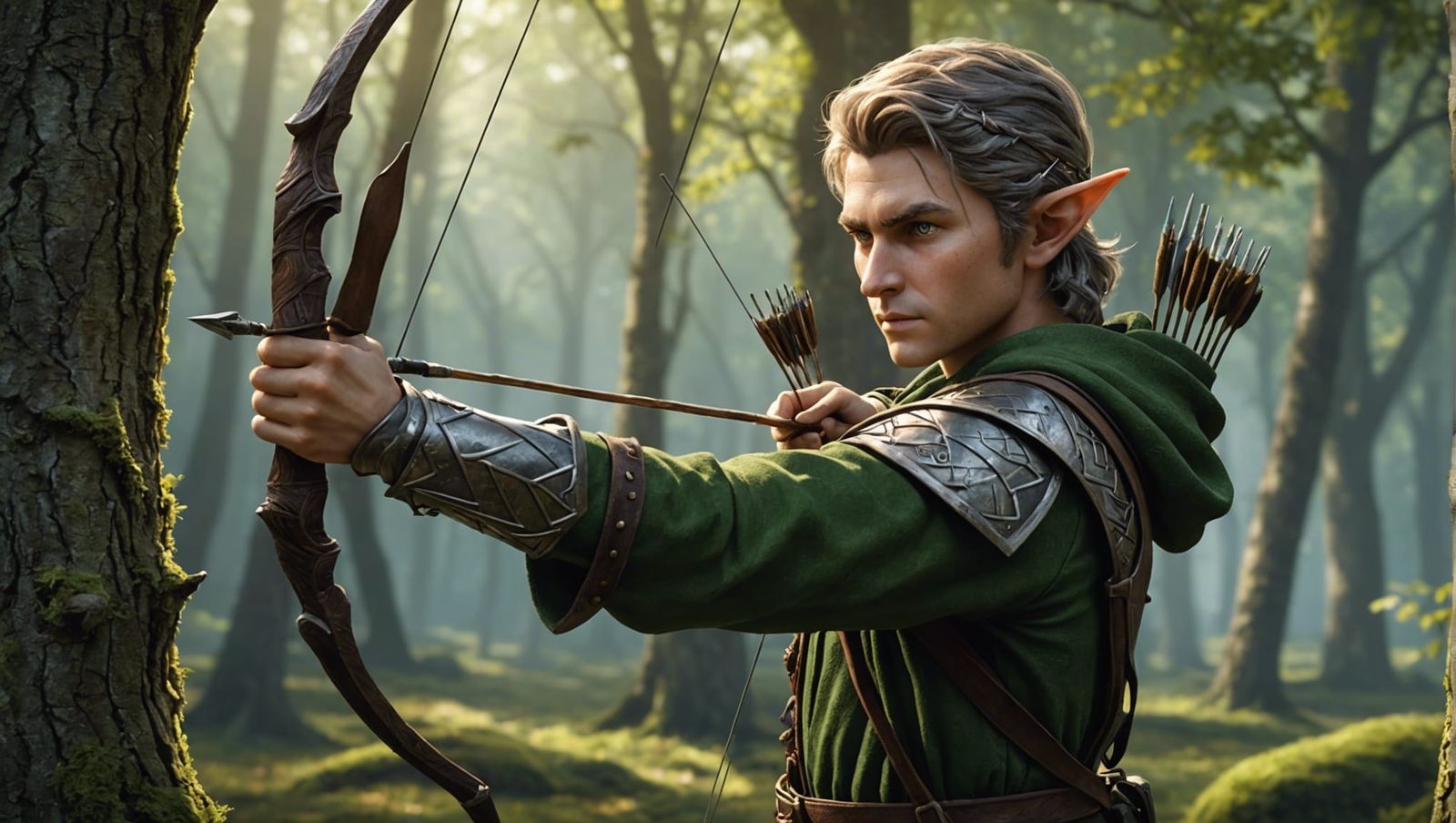 elf archer, hide in the tree and shoot the arrow, hyper details - AI ...