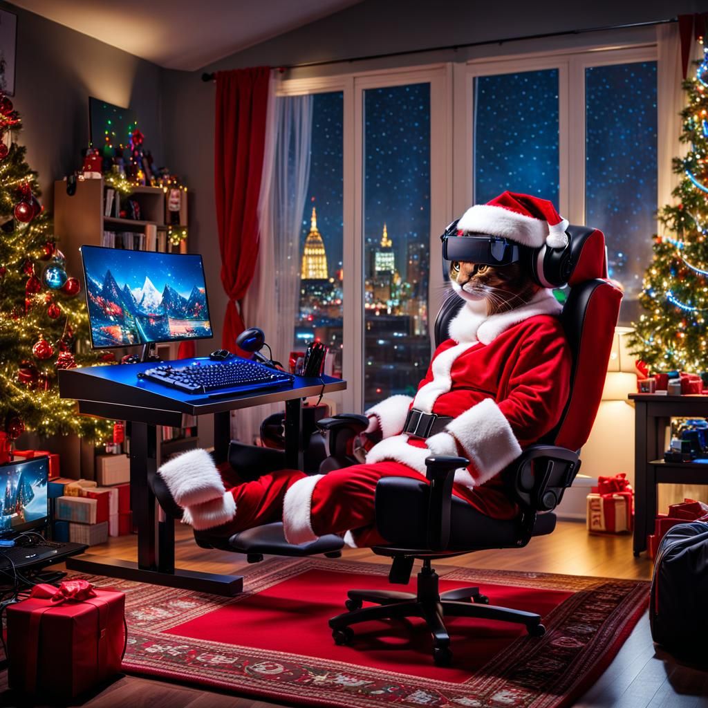 Santa Cat Video Gamer - AI Generated Artwork - NightCafe Creator